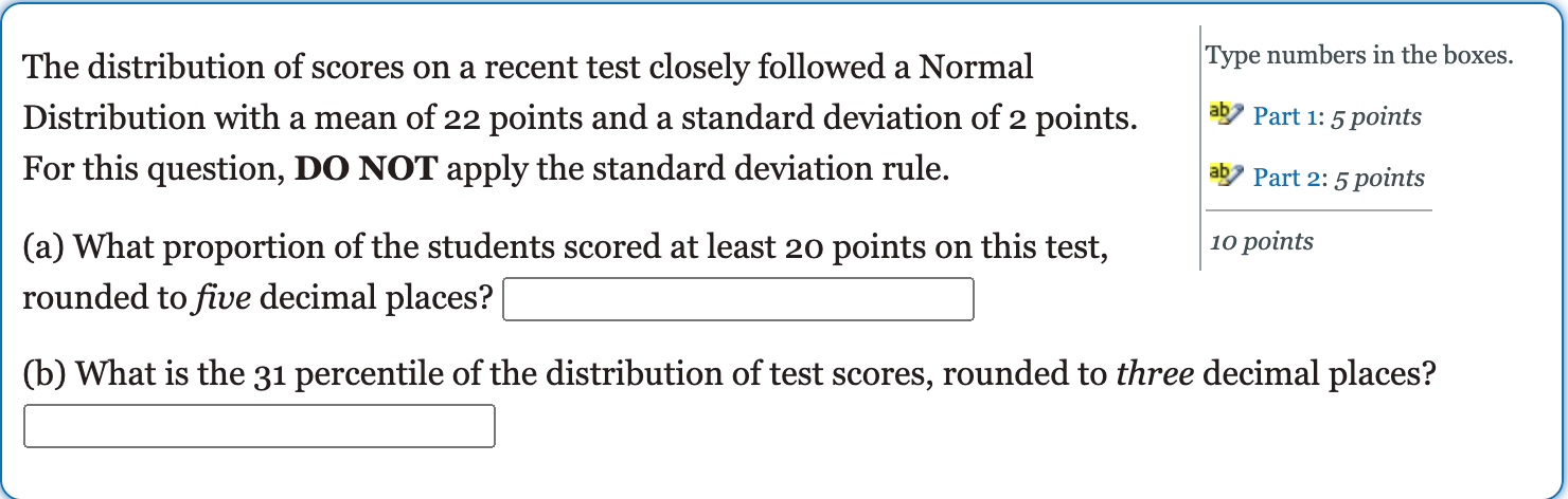 Solved Type numbers in the boxes. The distribution of scores | Chegg.com