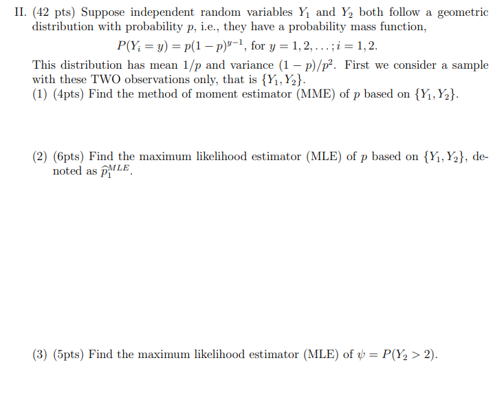 Solved (42 pts) Suppose independent random variables Y1 and | Chegg.com
