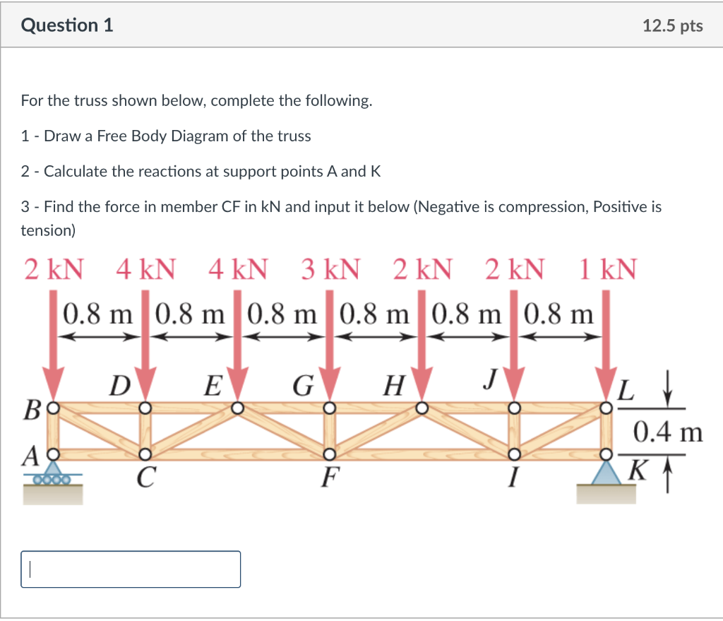 Solved For the truss shown below, complete the following. 1 | Chegg.com