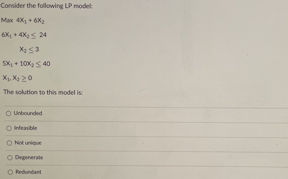 Solved Consider the following LP model: Max 4X1 + 6X2 6X1 + | Chegg.com