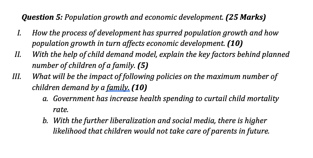 Solved Question 5: Population growth and economic | Chegg.com