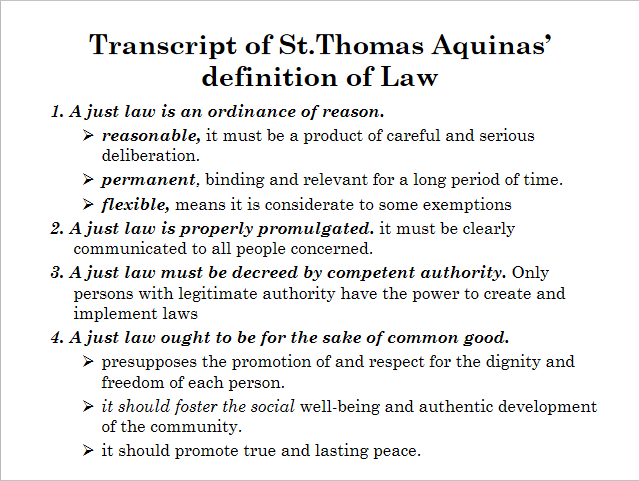 Solved Transcript of St. Thomas Aquinas definition of Law 1. | Chegg.com