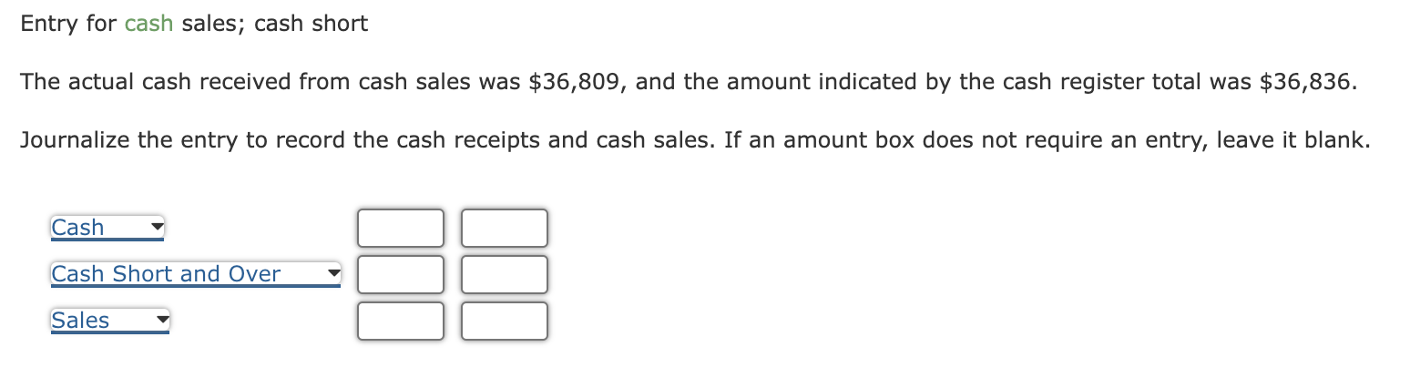 Solved Entry for cash sales; cash short The actual cash | Chegg.com