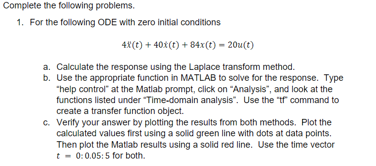 Solved 1. For the following ODE with zero initial conditions | Chegg.com