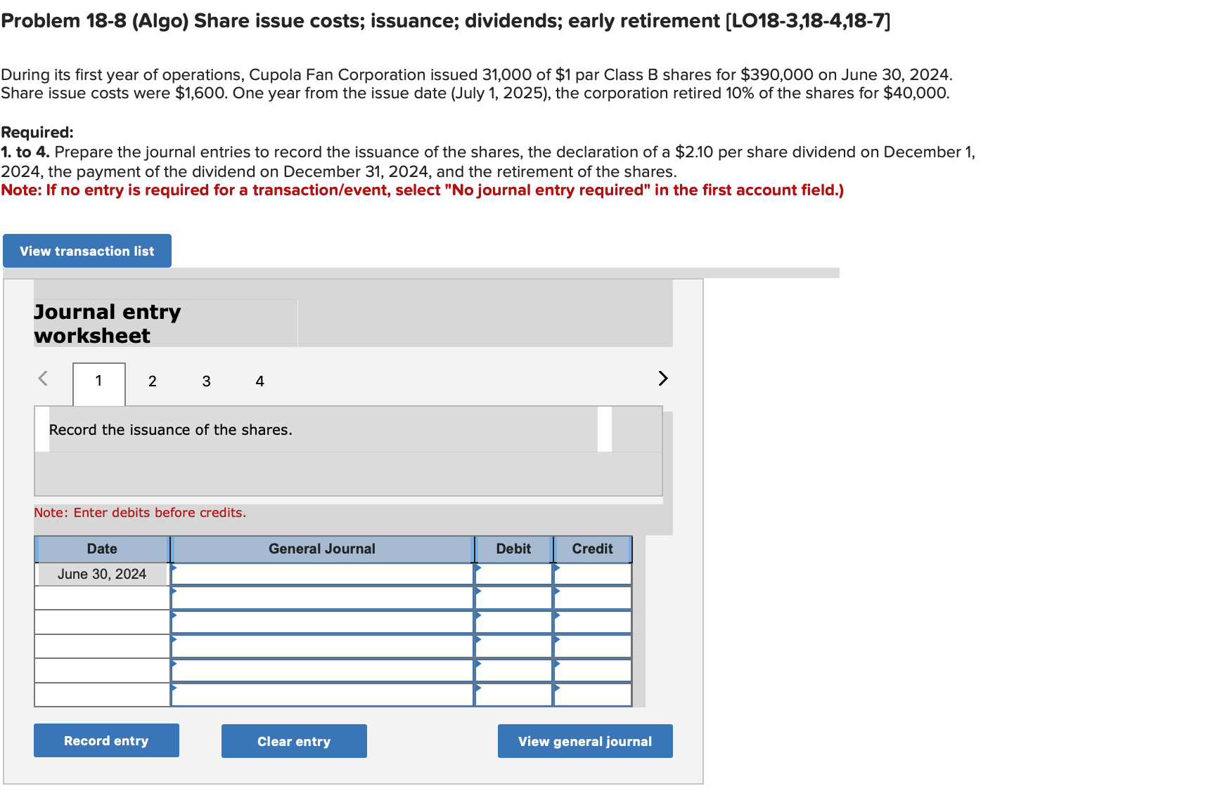 Solved Problem 18-8 (Algo) Share issue costs; issuance; | Chegg.com