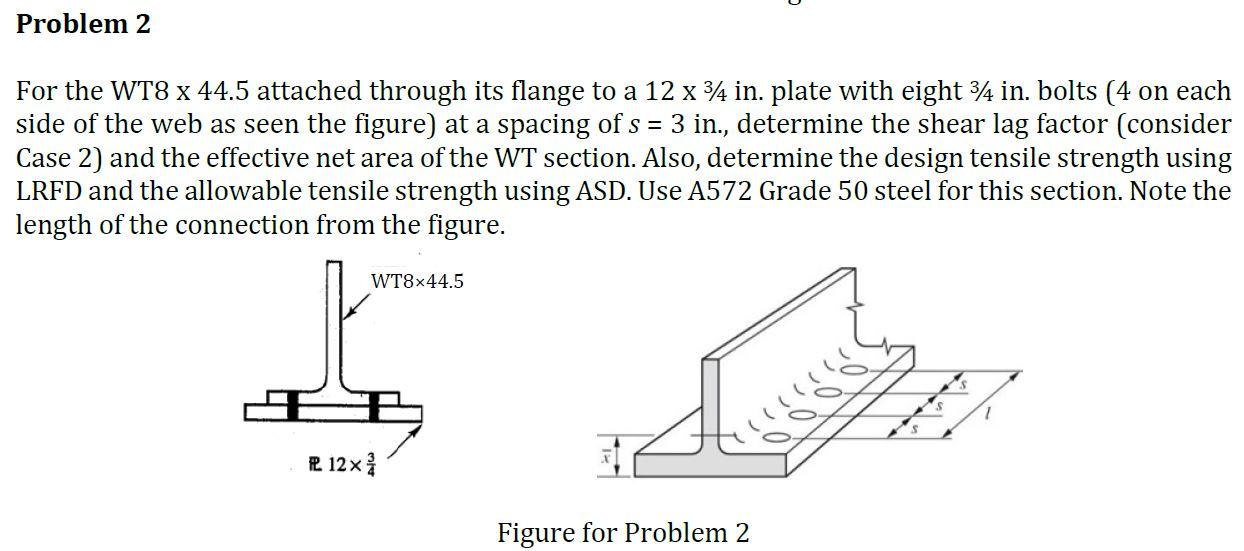 Solved Problem 2 For the WT8 x 44.5 attached through its | Chegg.com