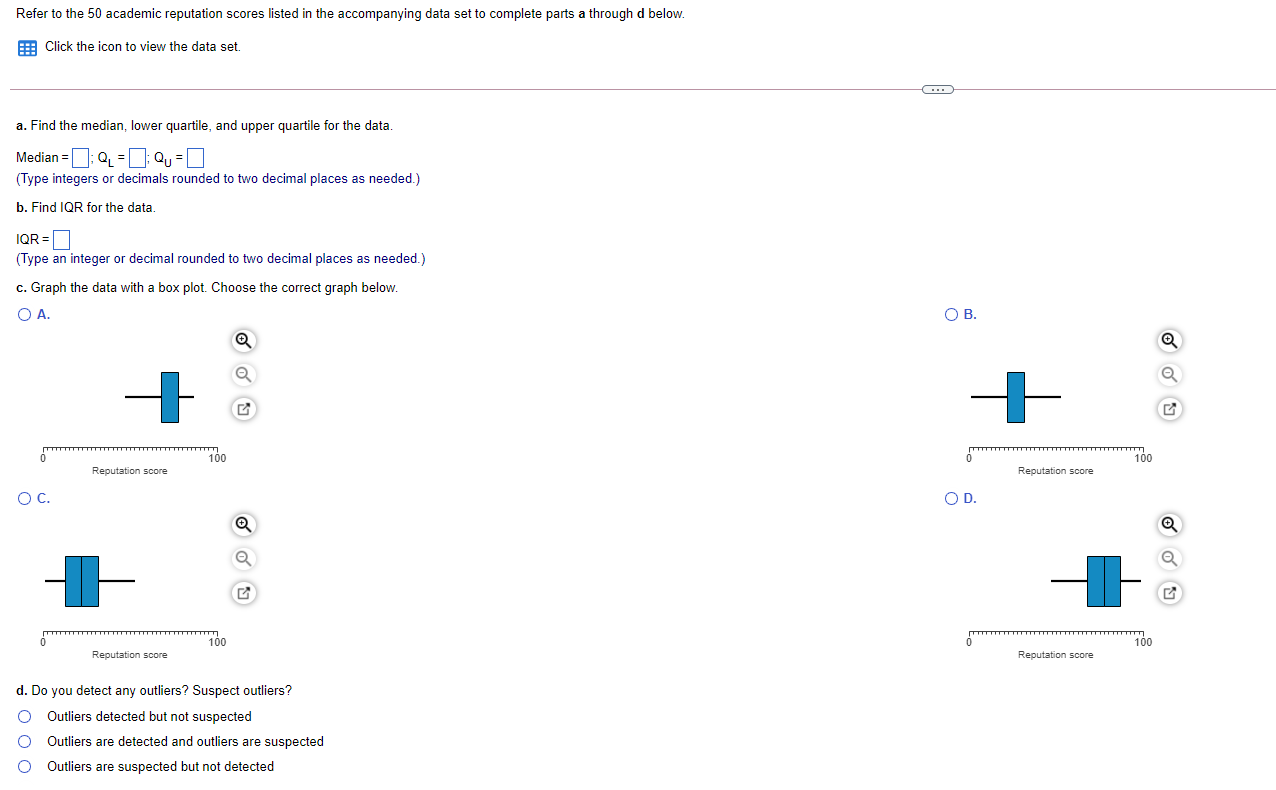 Solved Refer to the 50 academic reputation scores listed in | Chegg.com