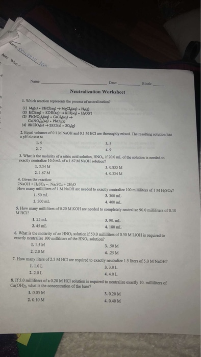 Titration Practice Worksheet
