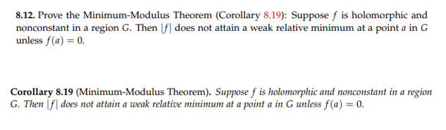 Solved 812 Prove The Minimum Modulus Theorem Corollary 