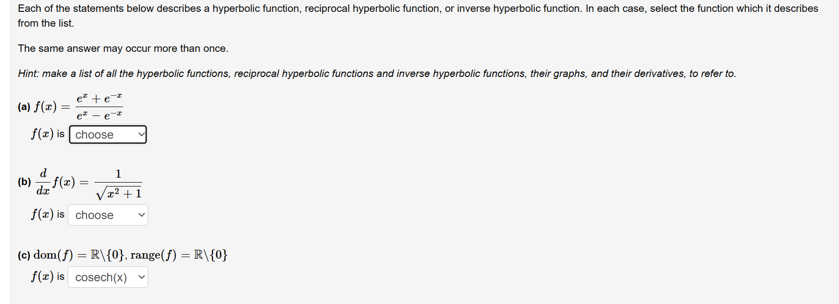 Solved Each of the statements below describes a hyperbolic | Chegg.com
