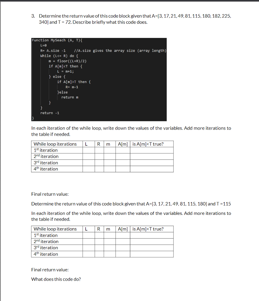 Solved 3. Determine the return value of this code block | Chegg.com
