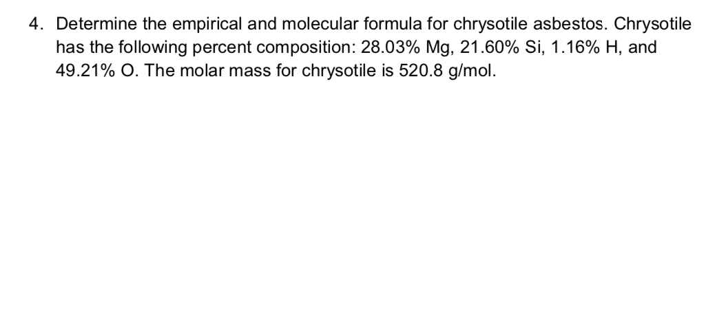 Solved 4. Determine the empirical and molecular formula for | Chegg.com