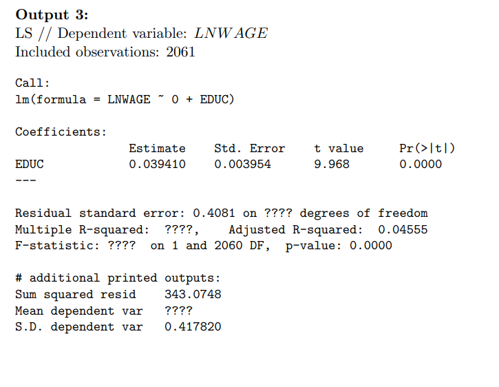Solved Output 3:LS // ﻿Dependent variable: LNWAGEIncluded | Chegg.com
