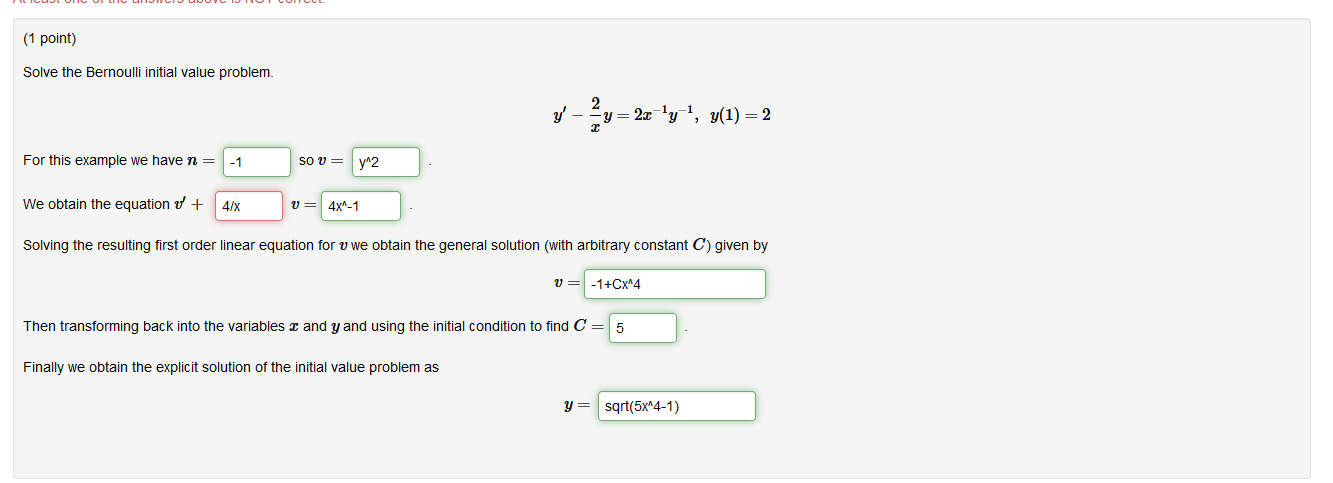Solved (1 point) Solve the Bernoulli initial value problem. | Chegg.com