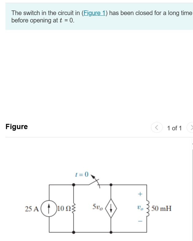 Solved The switch in ﻿the circuit in (Figure 1) ﻿has been | Chegg.com