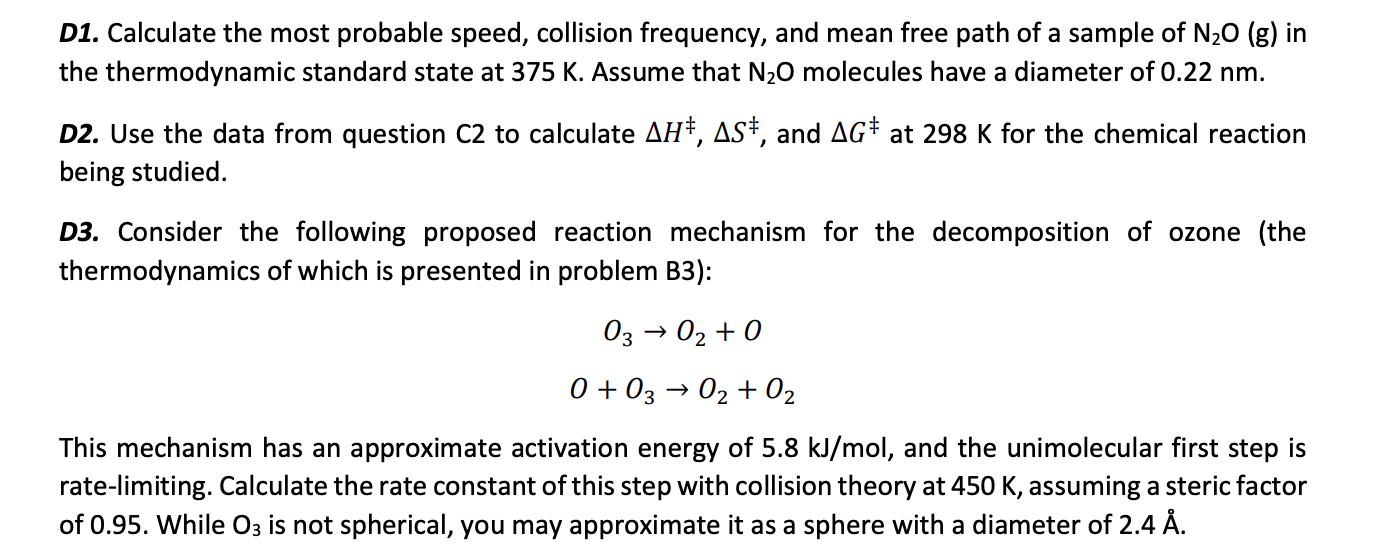 Solved D1. Calculate the most probable speed, collision | Chegg.com