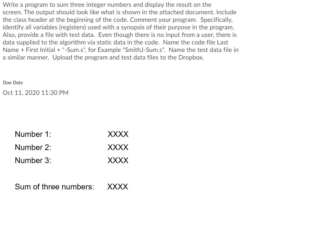 Solved Write A Program To Sum Three Integer Numbers And 0712