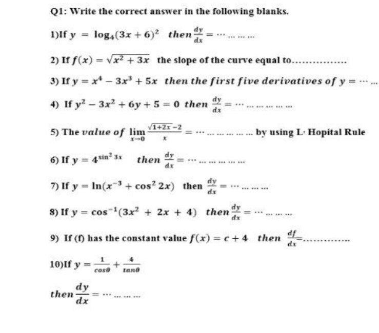 Solved Q1: Write the correct answer in the following blanks. | Chegg.com