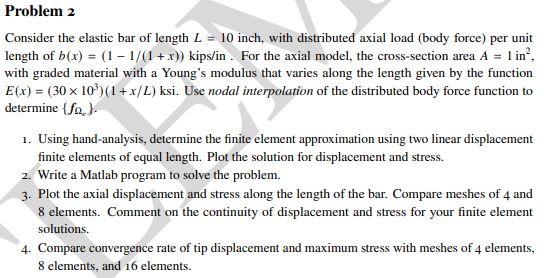 Solved Consider the elastic bar of length L=10 inch, with | Chegg.com