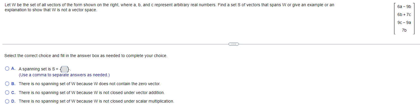 Solved Let W be the set of all vectors of the form shown on | Chegg.com
