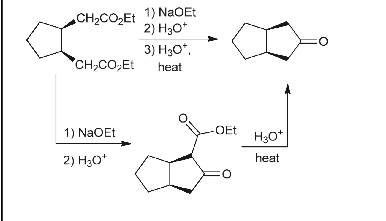 Solved CH2CO2Et Lot 1) NaOEt 2) H30+ 3) H307, heat O | Chegg.com