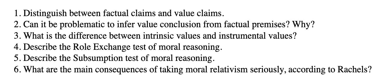 Solved 1. Distinguish between factual claims and value | Chegg.com