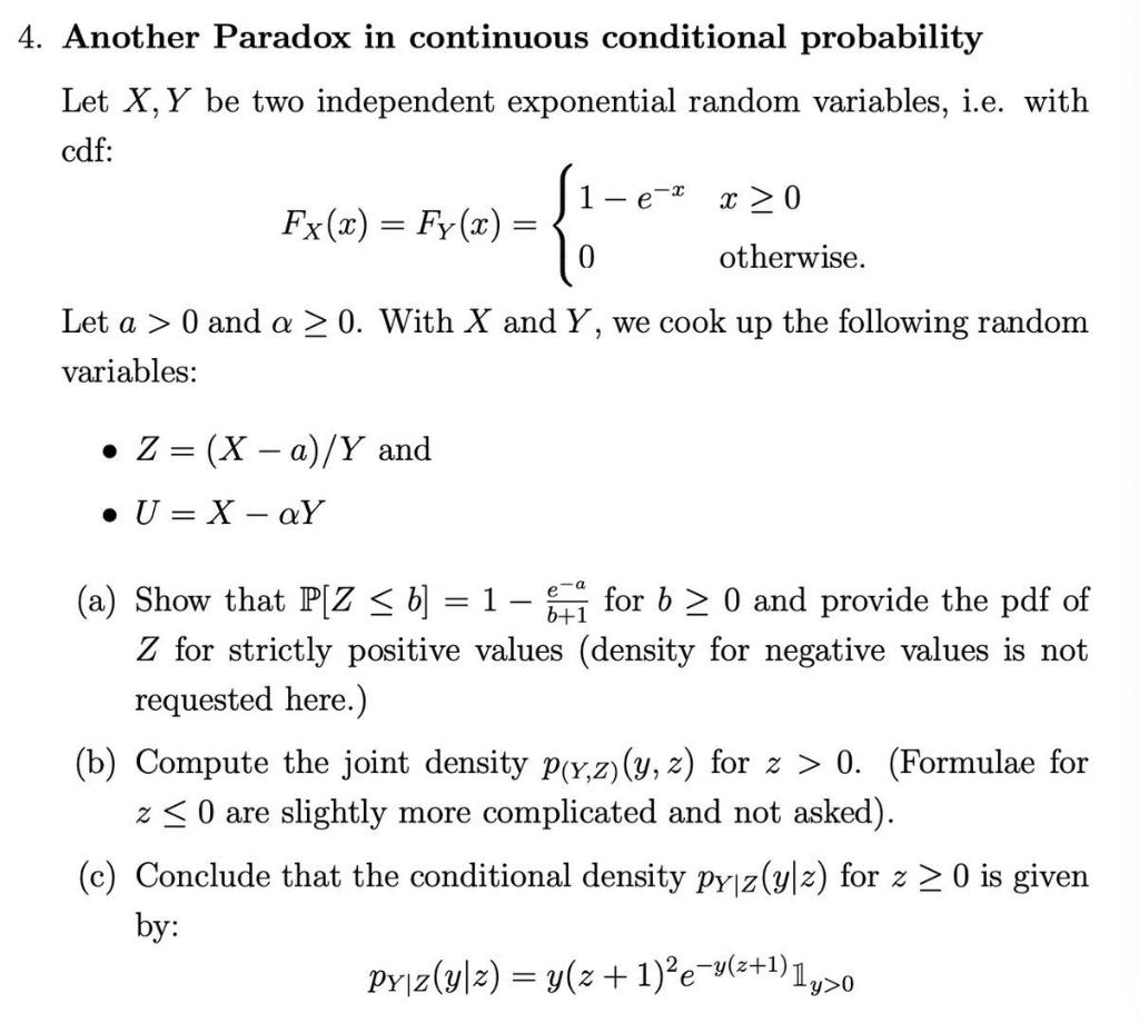4. Another Paradox in continuous conditional | Chegg.com