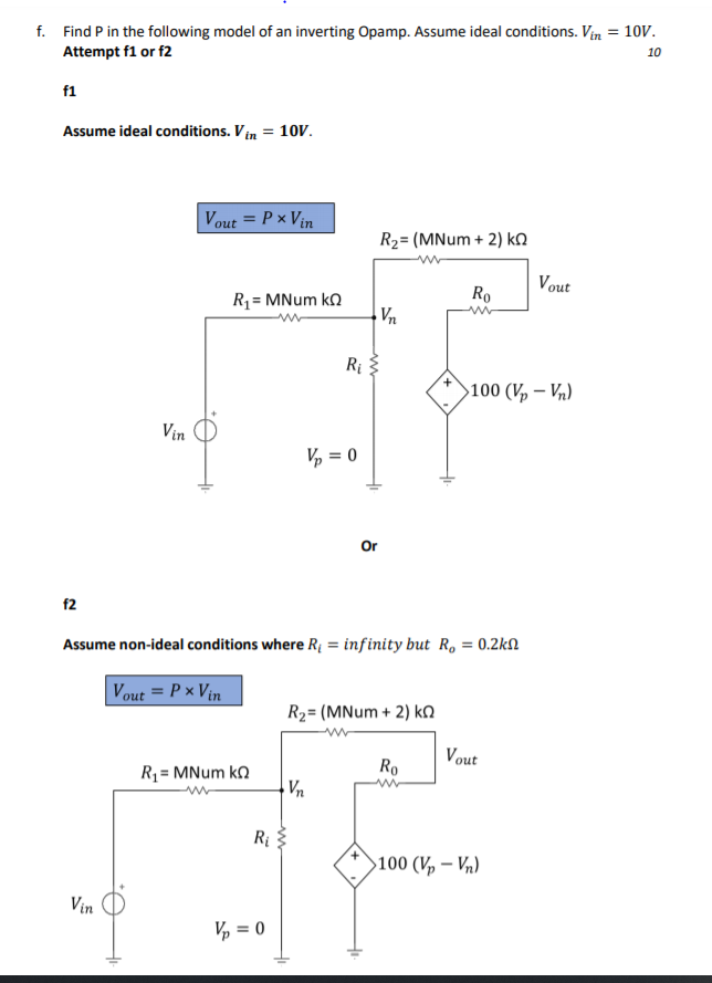 Solved f. Find P in the following model of an inverting | Chegg.com