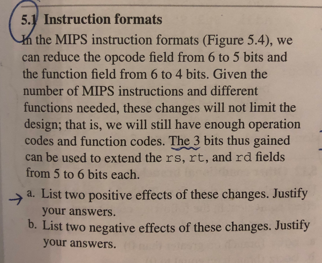 5.) Instruction formats In the MIPS instruction | Chegg.com