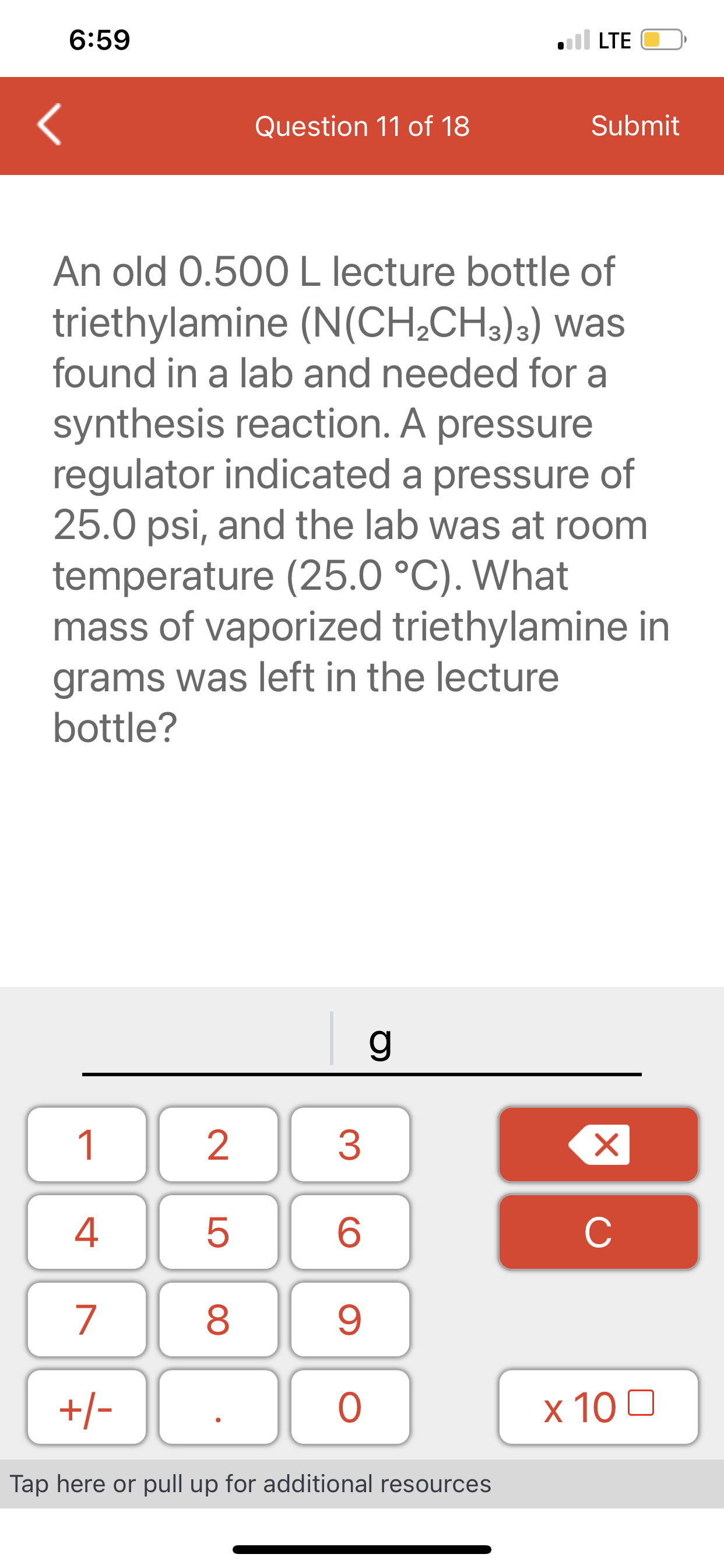 Solved An old 0.500 L lecture bottle of triethylamine | Chegg.com