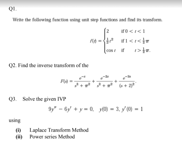 Solved Q1 Write The Following Function Using Unit Step 