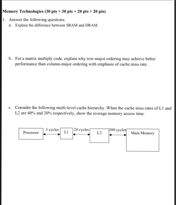 Solved Memory Technologies (30 pts+30 pts+20 pts+ 20 pts) I. | Chegg.com