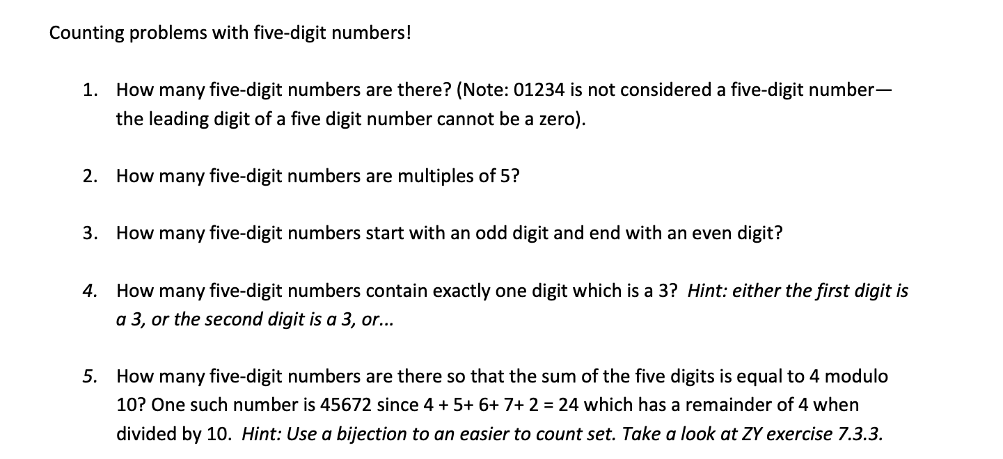Solved Counting problems with five-digit numbers! 1. How | Chegg.com