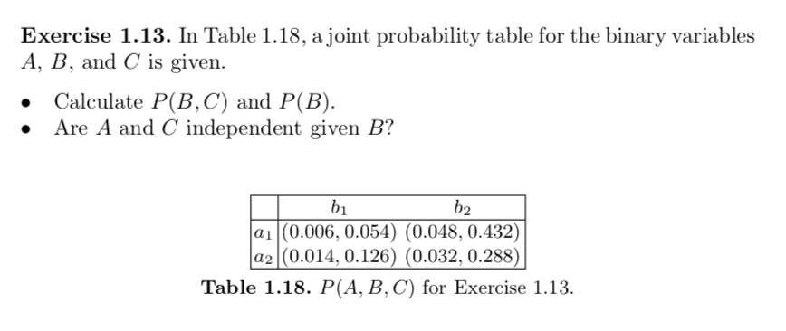 Exercise 1.13. In Table 1.18, a joint probability | Chegg.com