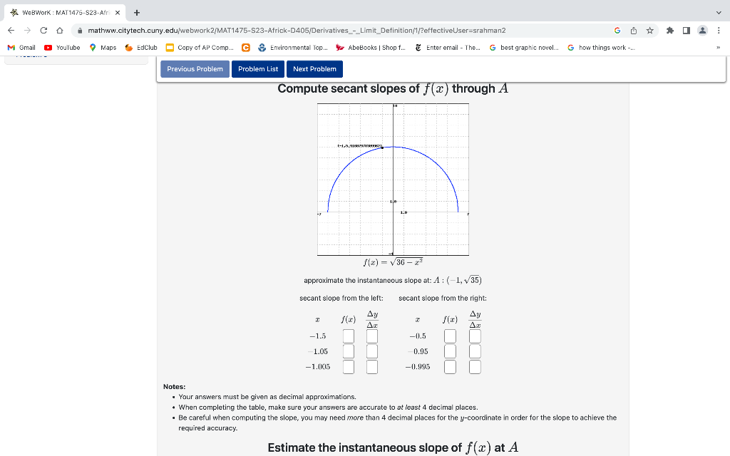 Compute Secant Slopes Of Fx Through A Approximate 3265