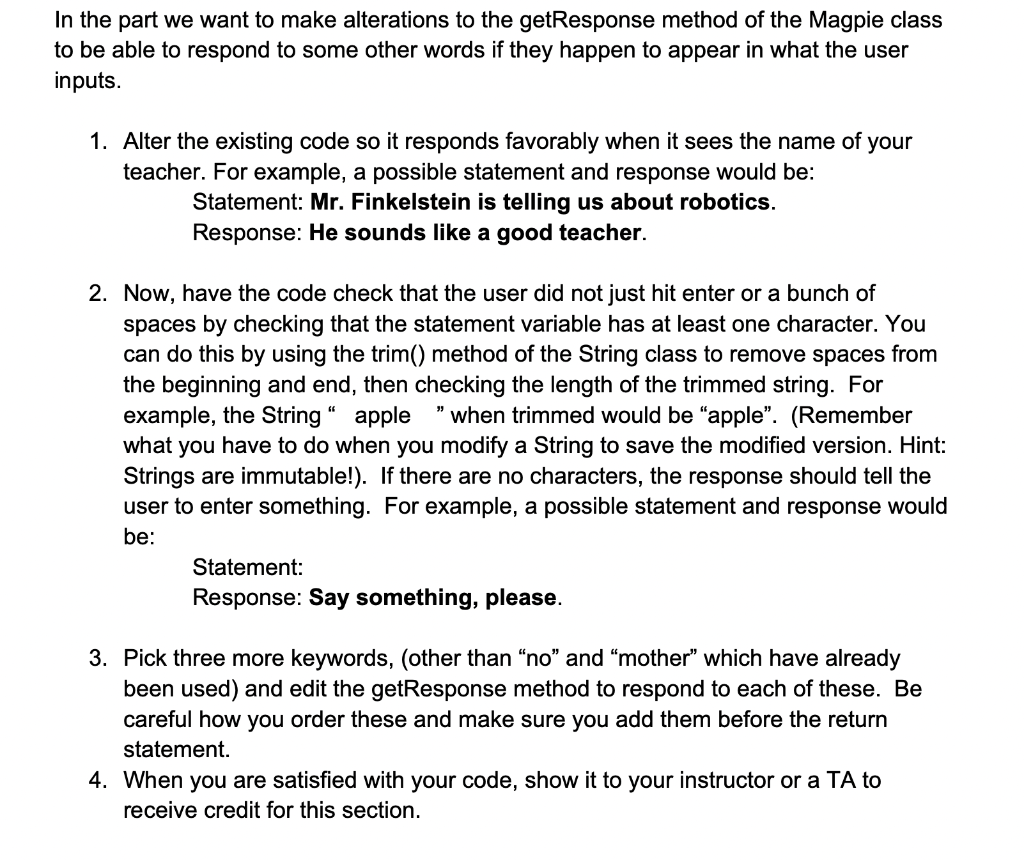 * ITSC1212 > Magpie.java > Es Magpie | Chegg.com