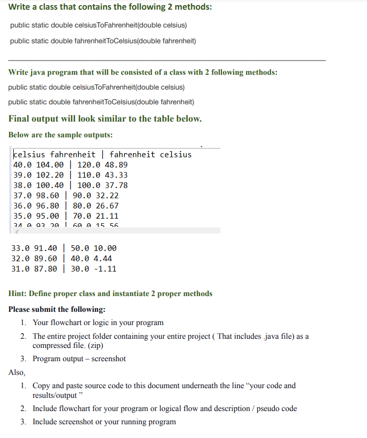 Solved Write a class that contains the following 2 methods: | Chegg.com