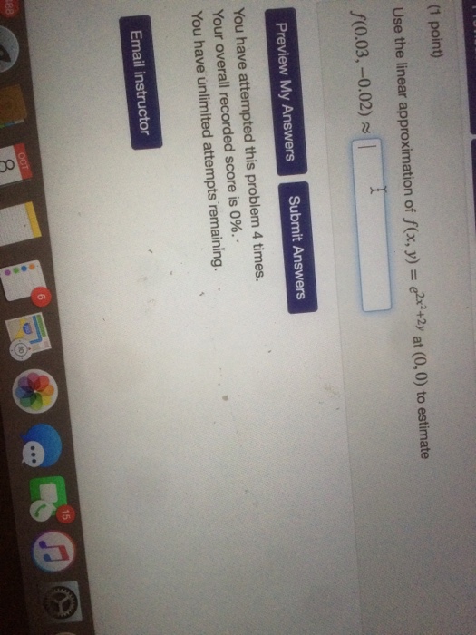 Solved (1 point) Use the linear approximation of f(x, y)- ex | Chegg.com