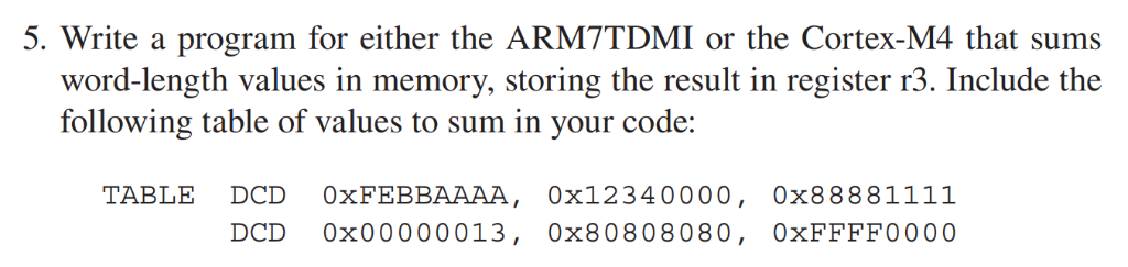 5. Write a program for either the ARM7TDMI or the | Chegg.com