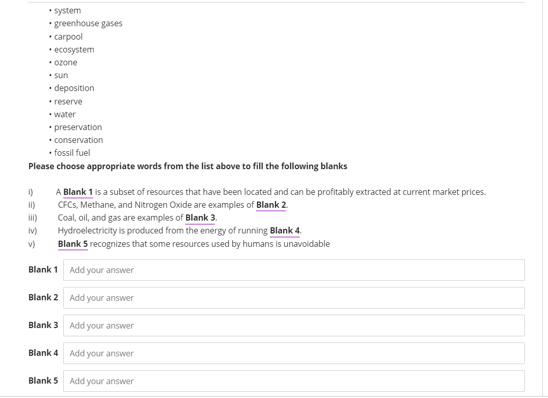 Solved • system • greenhouse gases • carpool • ecosystem • | Chegg.com