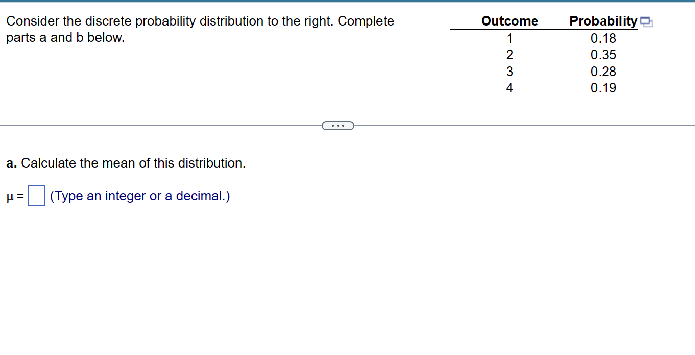 Solved Consider the discrete probability distribution to the | Chegg.com
