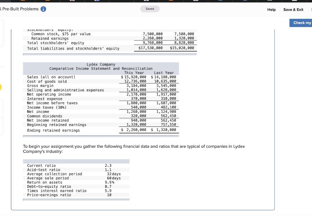 Solved Pre-Built Problems Saved Help Save & Exit Check my | Chegg.com