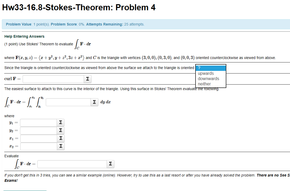 Solved Hw33-16.8-Stokes-Theorem: Problem 4 Problem Value: 1 | Chegg.com