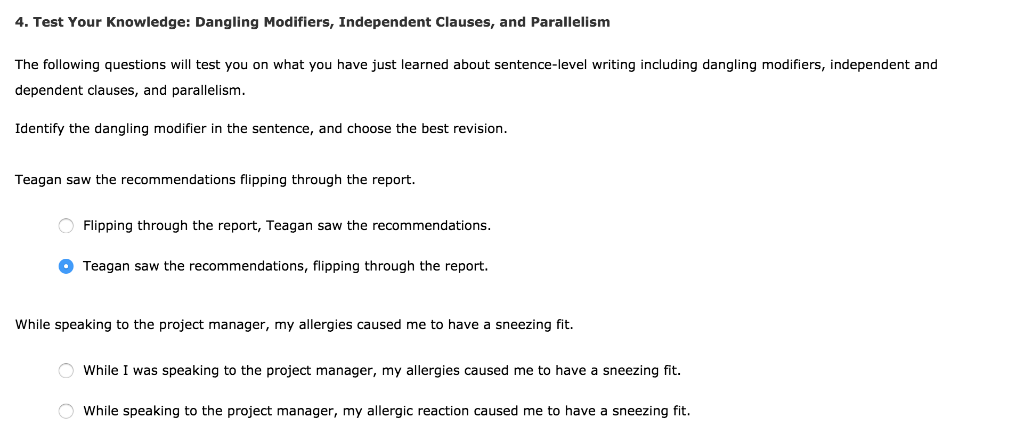 Solved 4. Test Your Knowledge: Dangling Modifiers, | Chegg.com