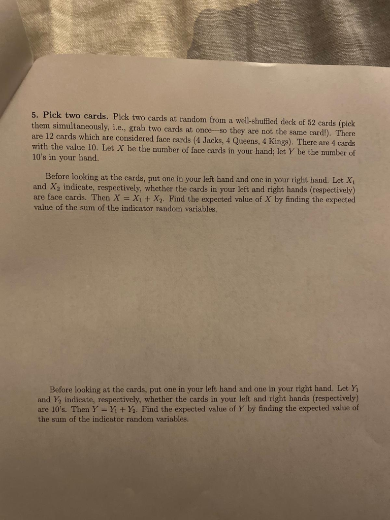 5. Pick two cards. Pick two cards at random from a | Chegg.com