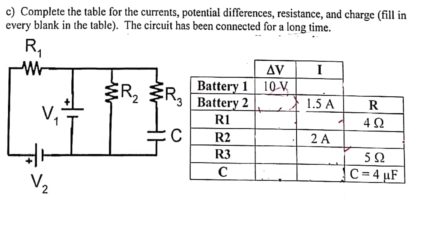 Solved c) Complete the table for the currents, potential | Chegg.com