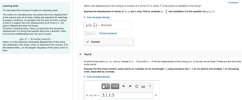 Solved Constants Learning Goal: What is the displacement of | Chegg.com