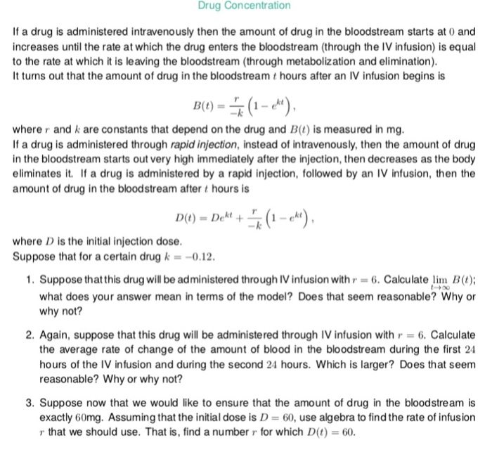 Solved Drug Concentration If a drug is administered | Chegg.com