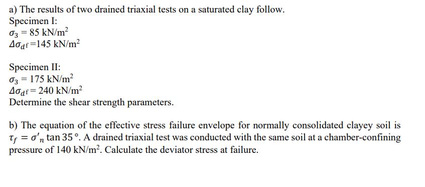 Solved a) The results of two drained triaxial tests on a | Chegg.com