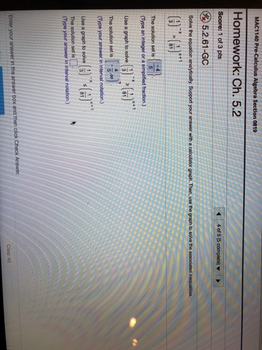 Solved Homework: Ch. 5.2 4 of 5 (5 5.2.61-GC 81 The solution | Chegg.com